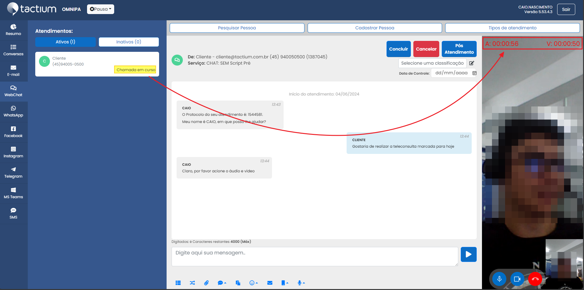 Configurando chamadas de áudio e vídeo no WebChat do Tactium OMNI - Tactium